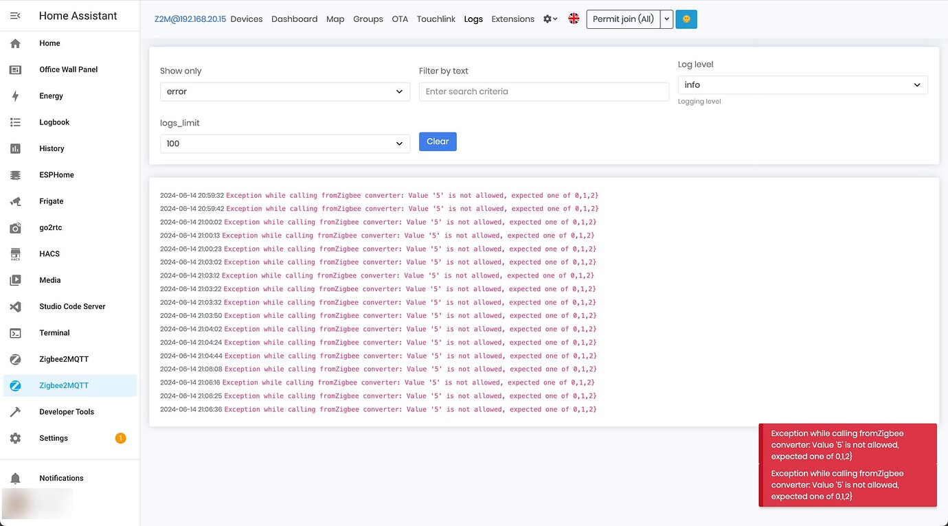 Z2M error - Exception while calling fromZigbee converter: Value '5' is ...
