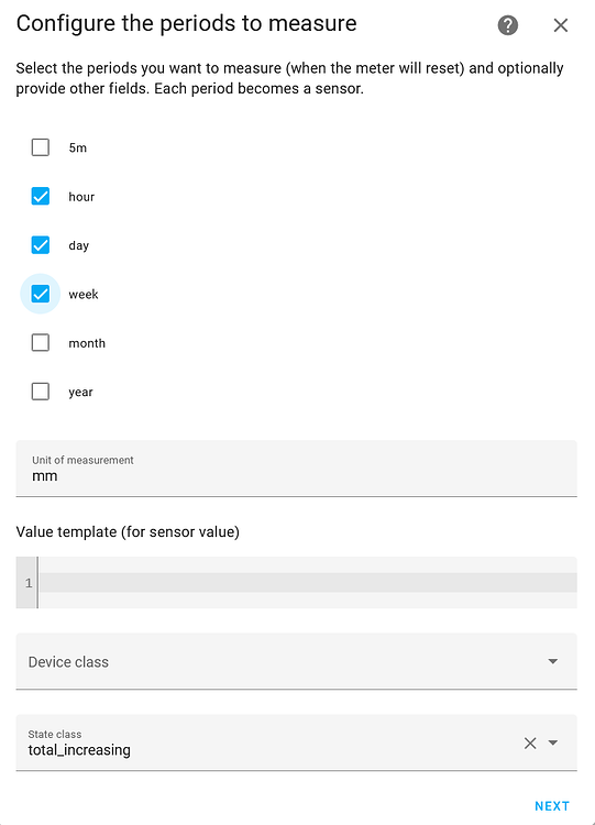 Rain in the last days from a counter of a flipping bucket rain gauge ...