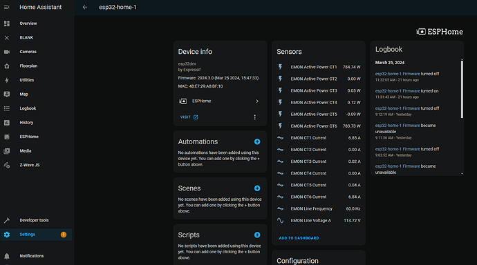 WT32-ETH01 With ESPHome Driving "CircuitSetup Expandable 6 Channel ESP32 Energy Meter Main Board ...