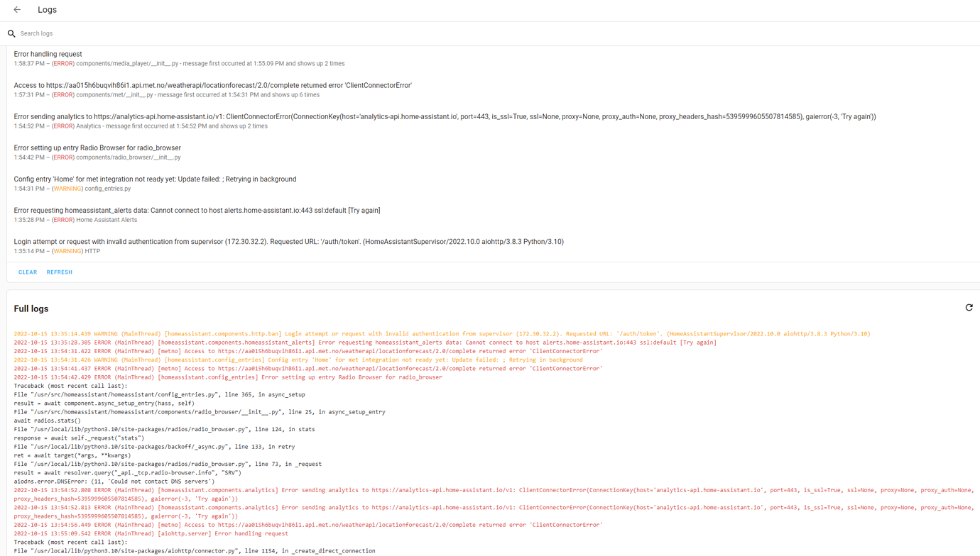 Errors In Ha Log After Clean Install Installation Home Assistant Community
