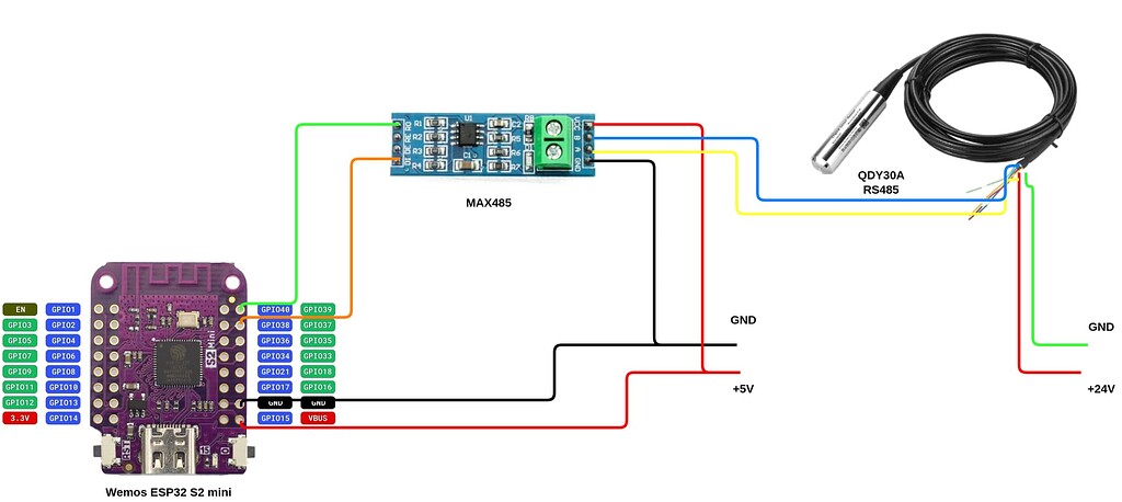 Water level sensor QDY30A modbus RS485 with ESP32 S2 mini - ESPHome - Home Assistant Community