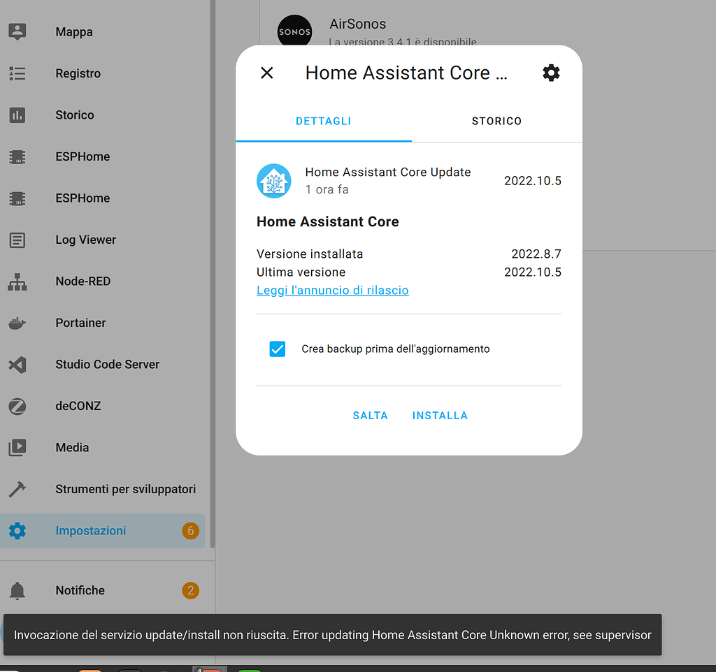 Hassio - not able to perform any updates anymore (both Core and Addons ...