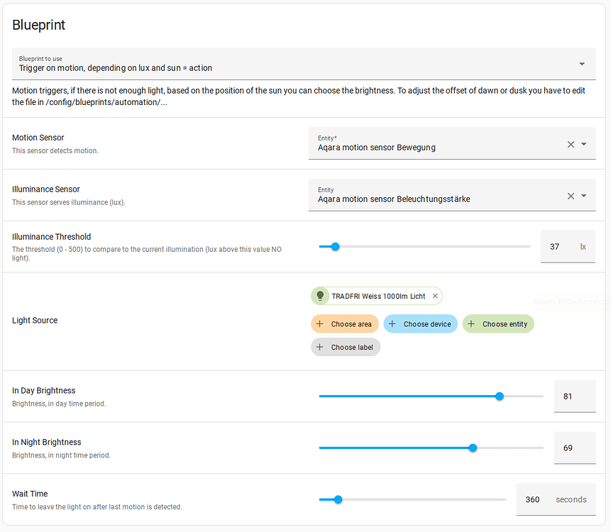 Trigger on motion, depending on lux and sun = action - Blueprints Exchange - Home Assistant ...