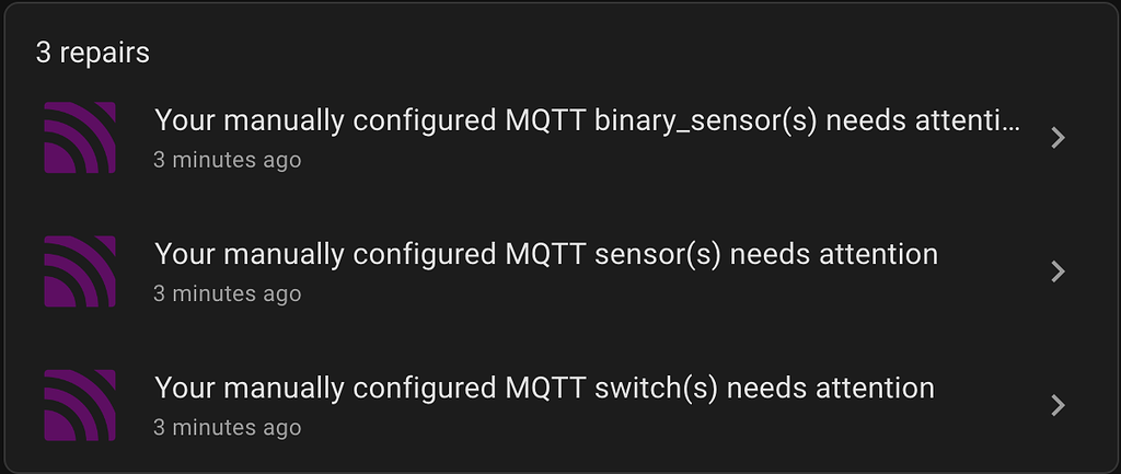 Your manually configured MQTT (Everything) needs attention. - when using !include - Home ...