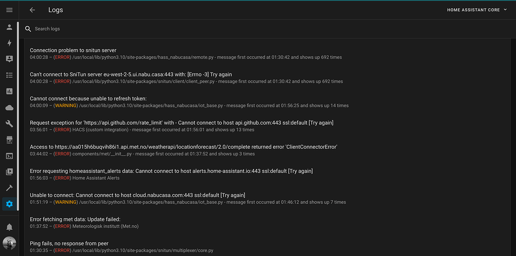 Page Full Of Errors This Morning Home Assistant Community
