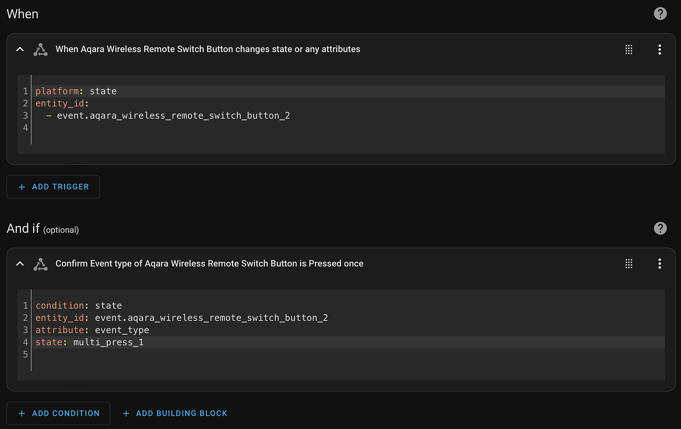 Triggering automation when state doesn't change - Aqara wireless switch on matter ...