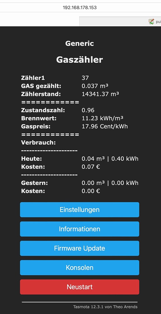 Gas Meter Reading / MQTT / Tasmota integration / counter entity: sensor ...