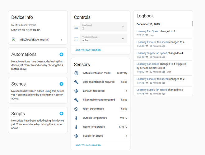 Mitsubishi MelCloud - Lossnay MVHR/ventilation support - Feature Requests - Home Assistant Community
