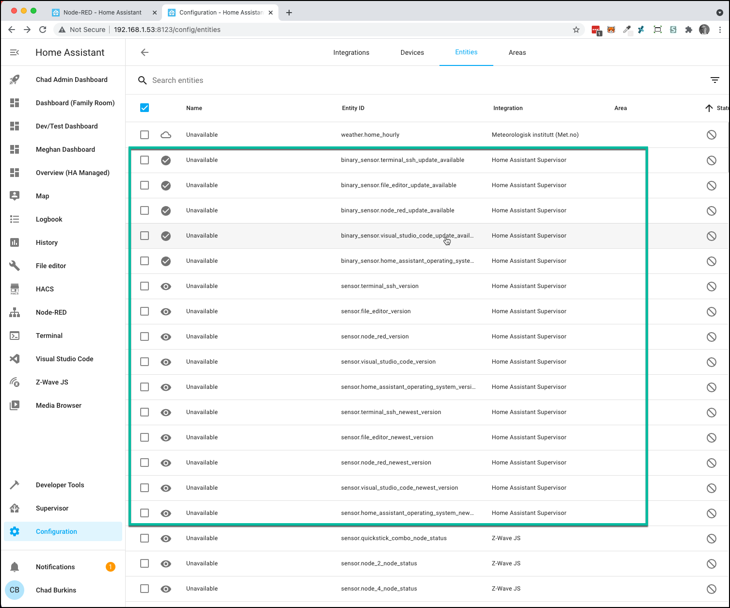 Unavailable Entities Coming From Home Assistant Supervisor 