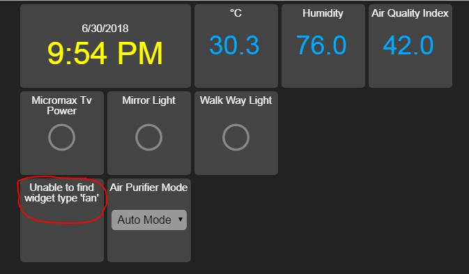 Error on HA Dashboard (AppDaemon): Unable to find widget type 'fan' (Xiaomi Air Purifier ...