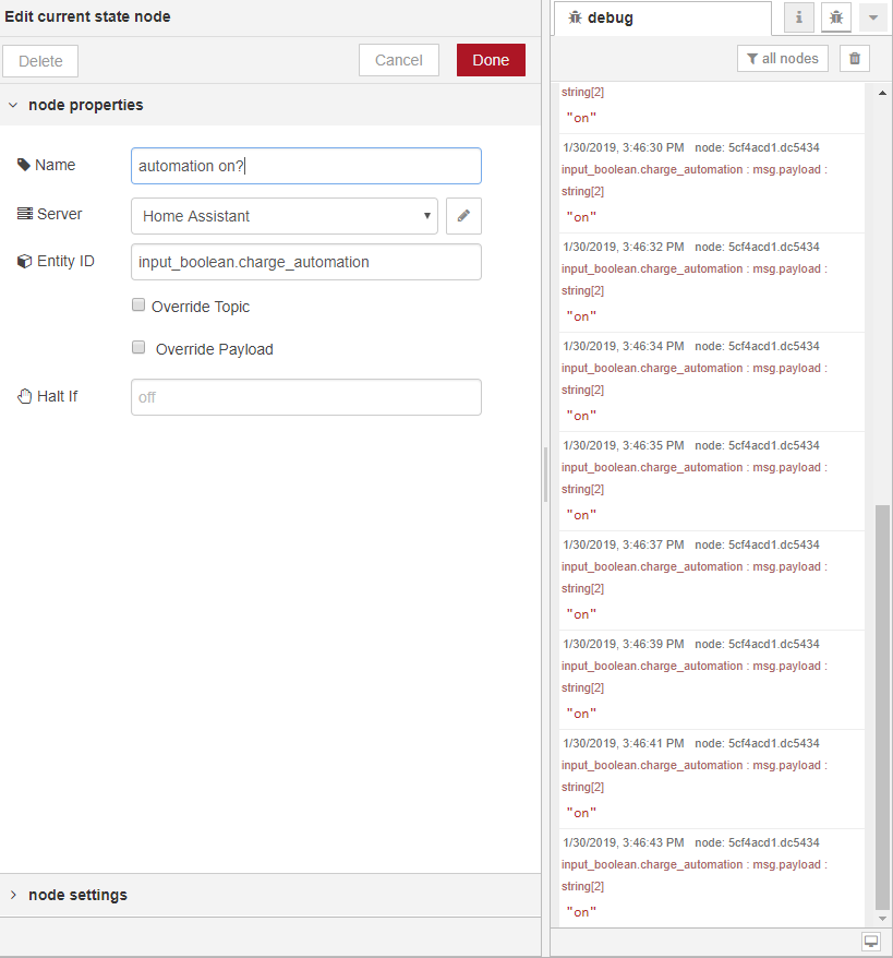 HA Node current status overriding payload - Node-RED - Home Assistant ...