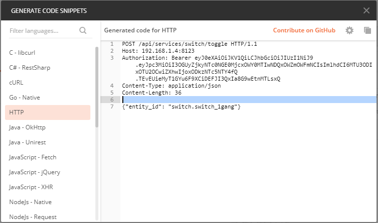 Control Hass io Server Using REST API From A Third party Controller 