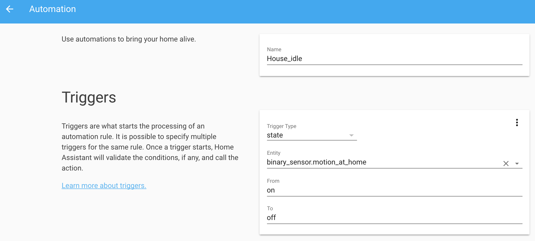 Binary Sensor Triggered After Time In State Configuration Home