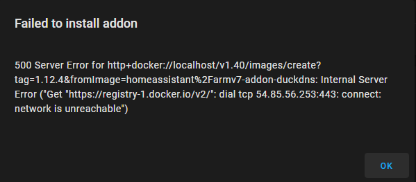 Unable to install add-ons (500 Server Error - network is unreachable) - Home Assistant OS - Home ...