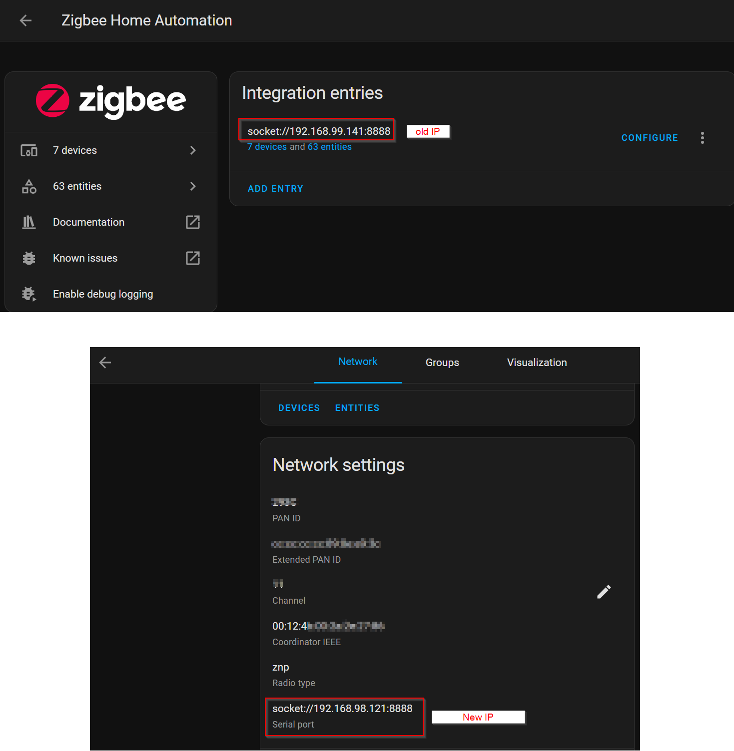 Zigbee Home Automation Display Of Zha Bridge Ip In Integration Zigbee Home Assistant Community