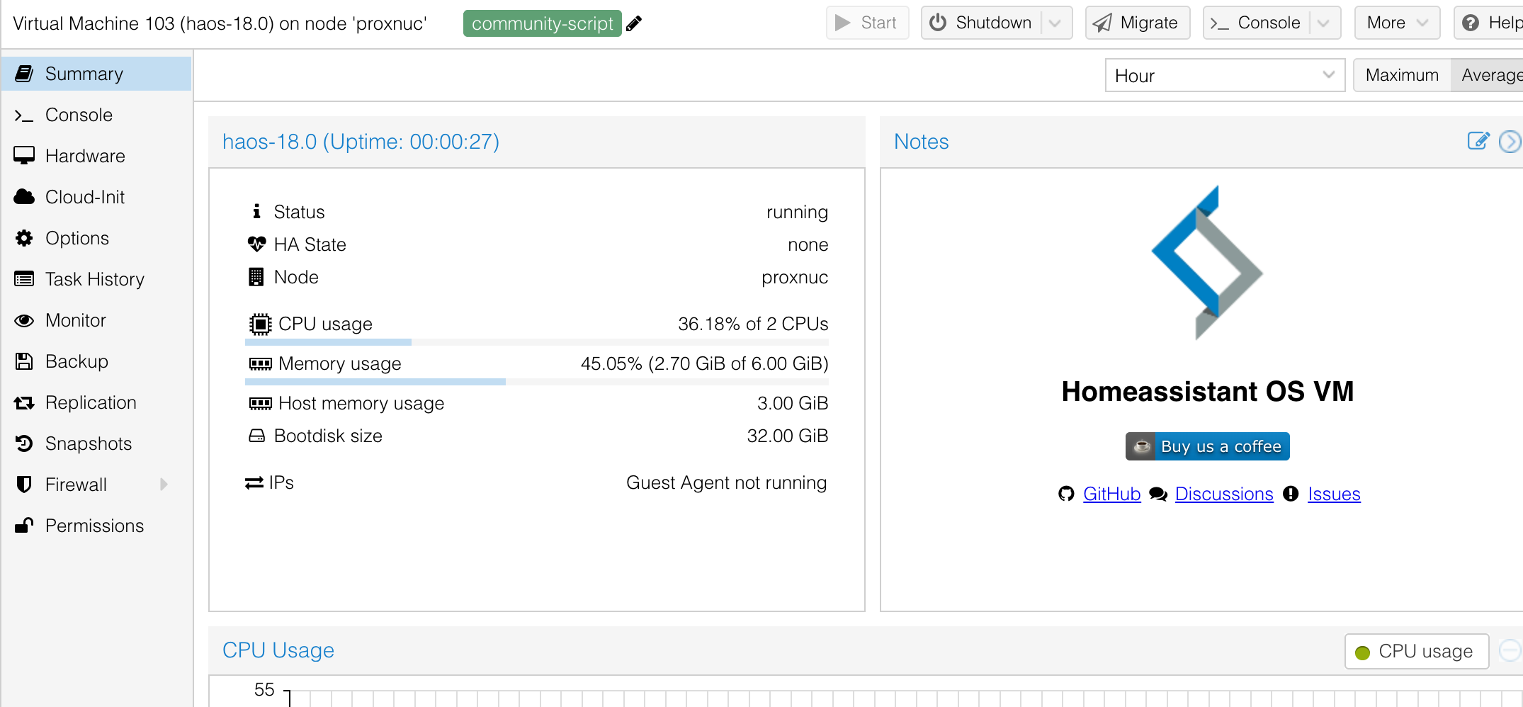 Changing RAM-Size in Proxmox for new Home Assistant OS 18.0 install ...
