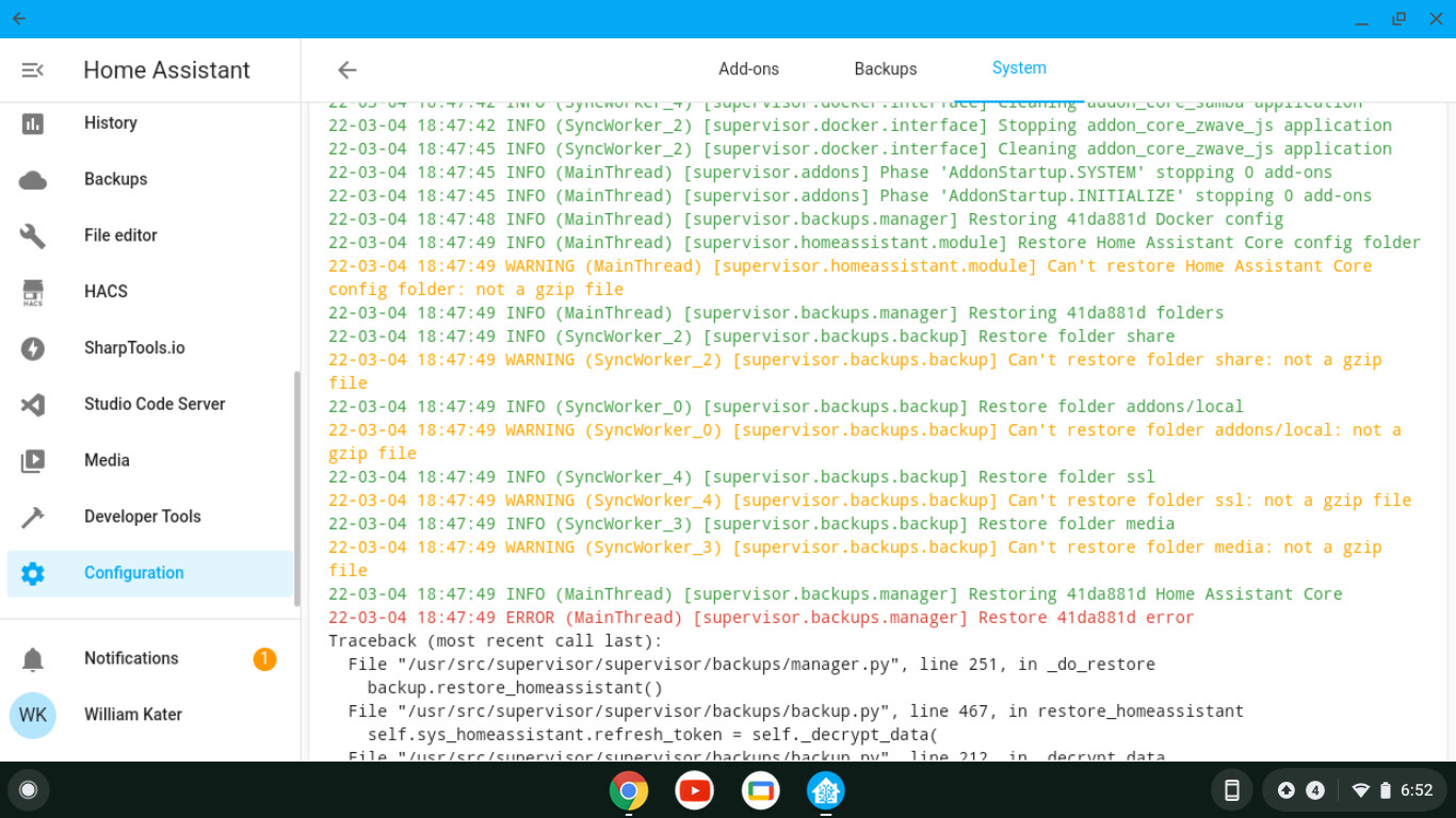 Restore From Backup Isnt Working Configuration Home Assistant Community