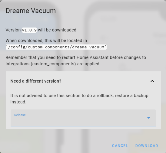 HACS Redownload release/version dropdown is empty for all integrations ...