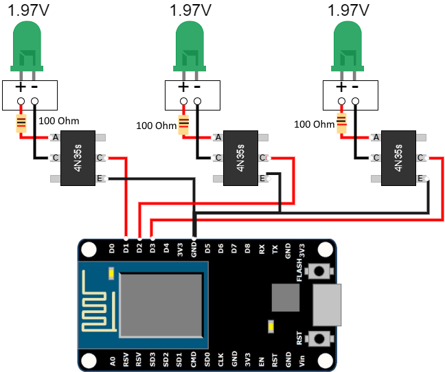 Detect if multiple LEDs on external circuit are turned on with ESP8266 ...