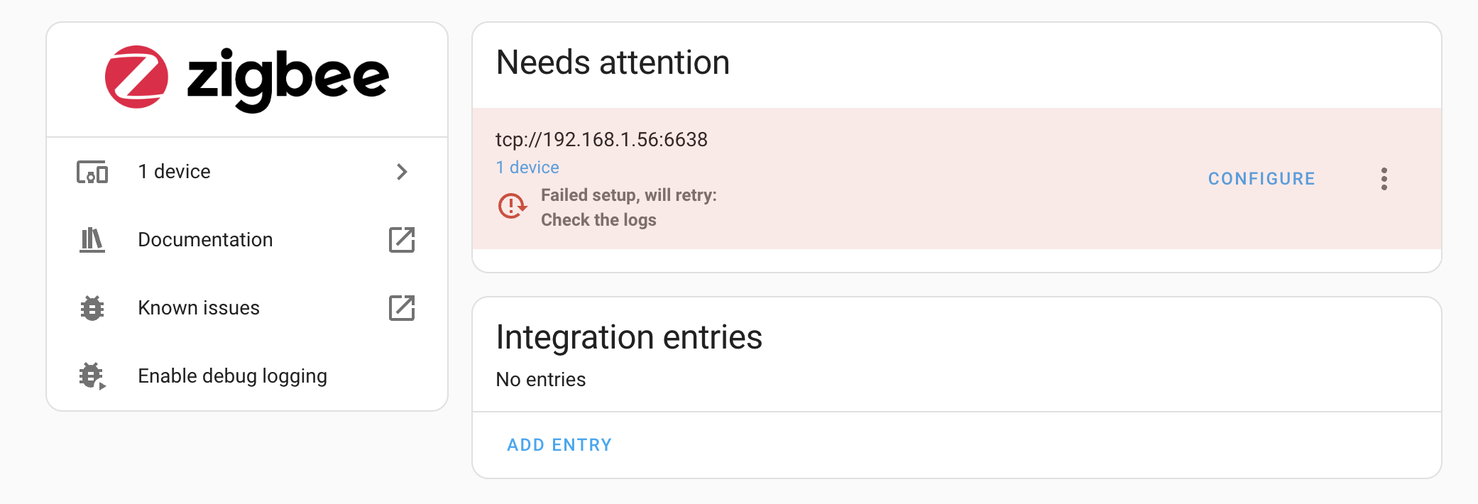 Zigbee Ha Failed Setup But Is Working Zigbee Home Assistant Community