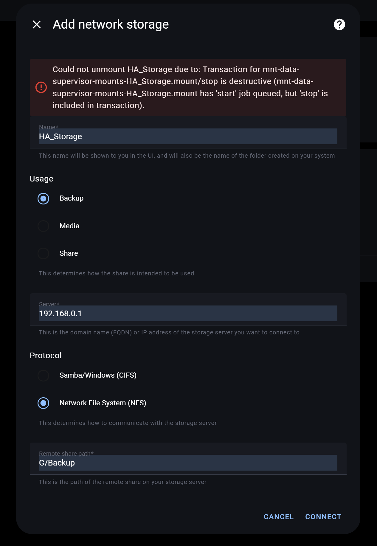 Add Network Storage Issue - Installation - Home Assistant Community