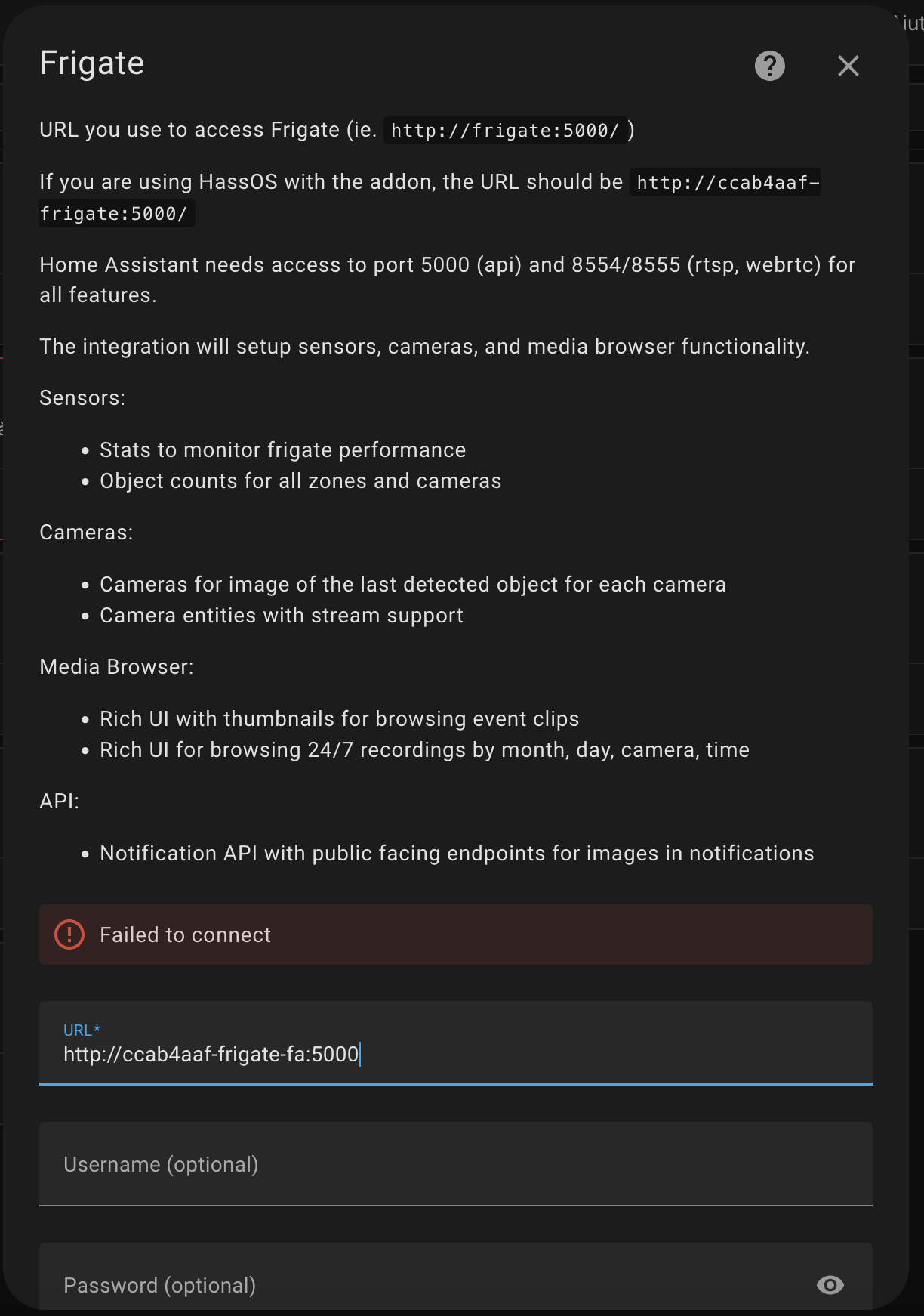 Frigate NVR "Failed to Connect" Error - Installing From HACS - Third party integrations - Home ...