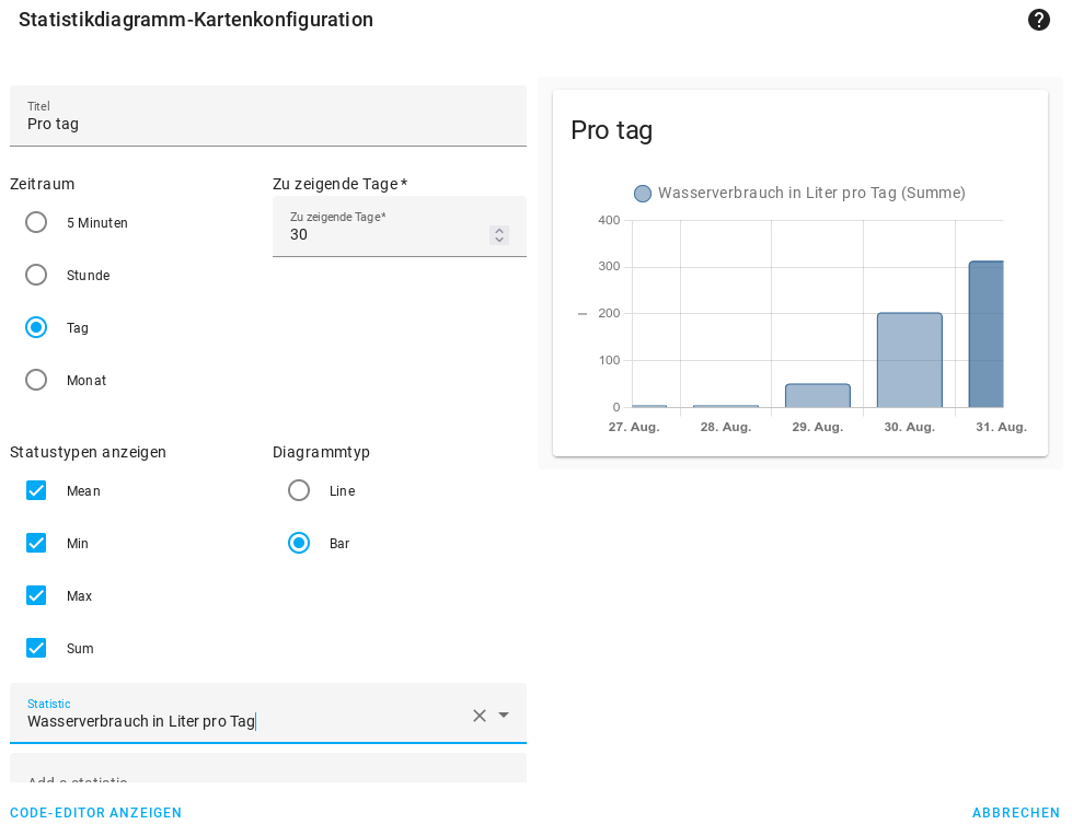 Statistics Diagram with water usage as 1 bar per day - Home Assistant ...