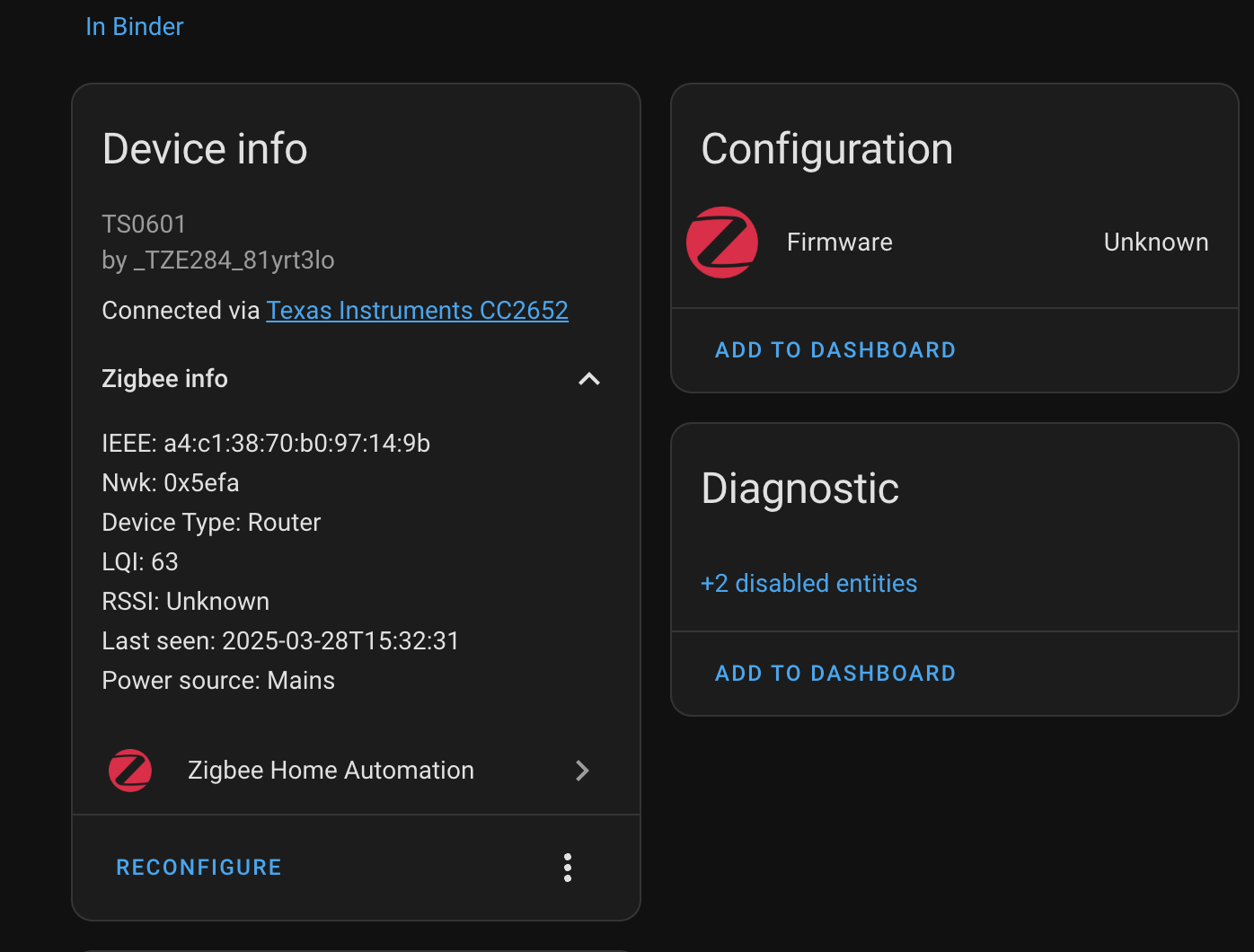 I have a Tuya Smart ZigBee Energy Meter connected to Home Assistant using a Sonoff Zigbee ...