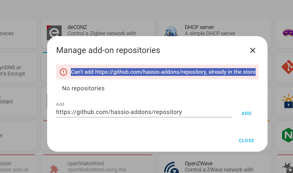 Unable to Add https://github.com/hassio-addons/repository, Already in the Store - Configuration ...
