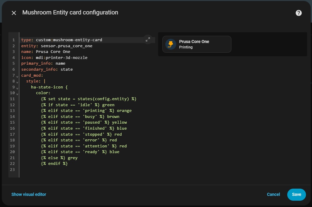 How to change the mdi icon color based on the state of a sensor ...