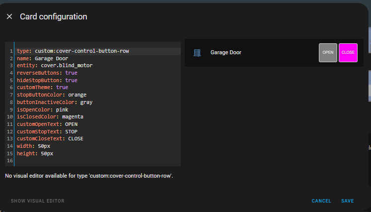 Window control card (openCloseStop) Buttons change to inactive after pressing - Configuration ...