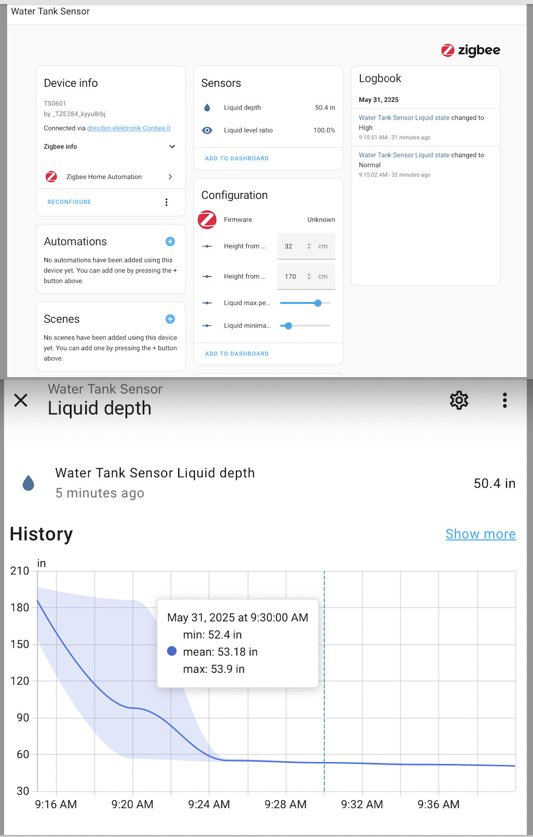 Water Level in My Tank (ME201WZ Zigbee Sensor) - Zigbee - Home ...
