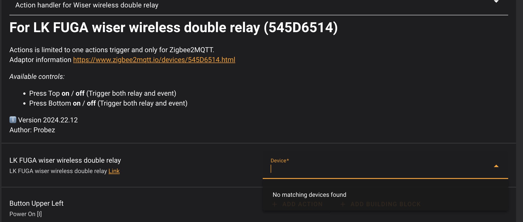 Blueprint for Wiser Zigbee Devices - LK FUGA Wireless Double Relay ...