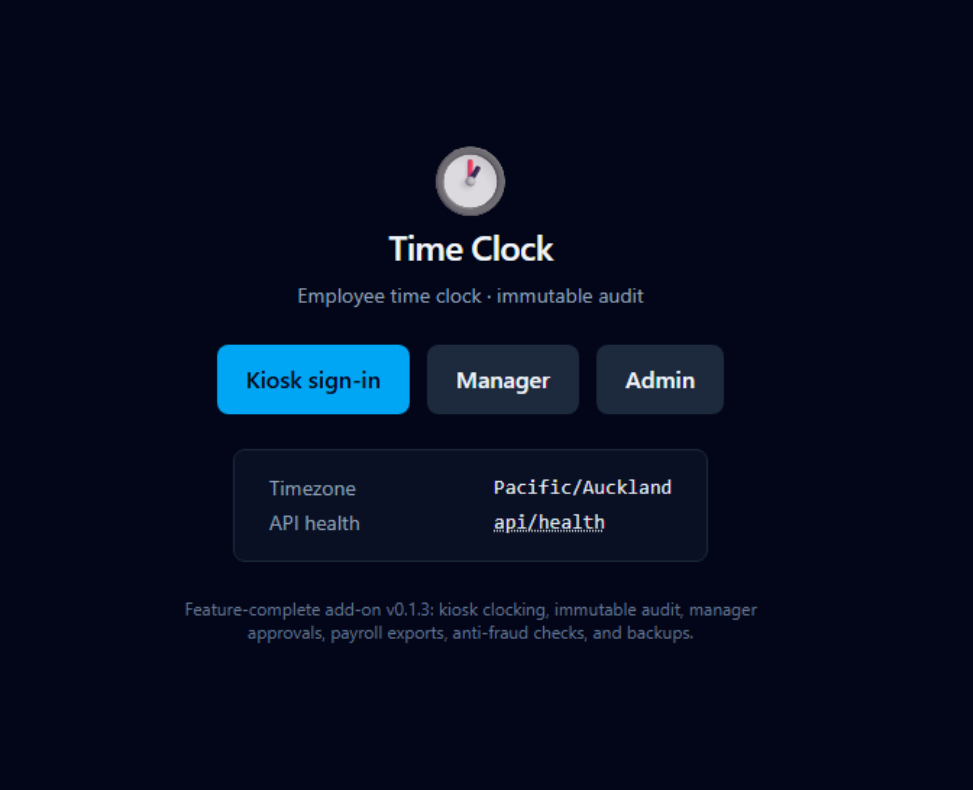 Time Clock add-on: kiosk employee clocking with immutable audit trail ...