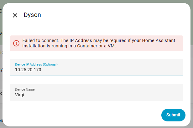 Cannot add Dyson fans - Third party integrations - Home Assistant Community