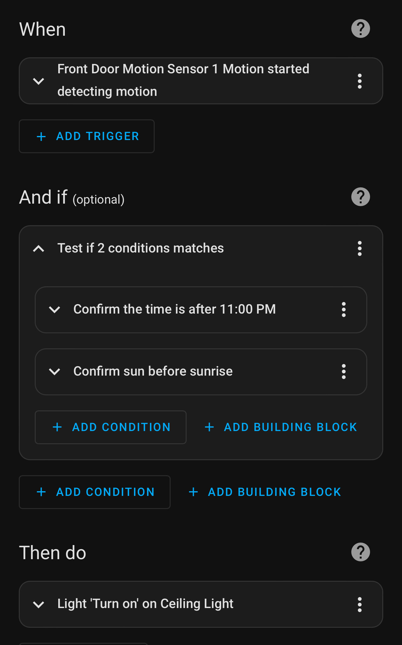 Trying to create an automation with three Motion sensors ...