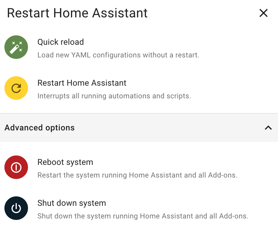 New Restart Options Third Party Integrations Home Assistant Community