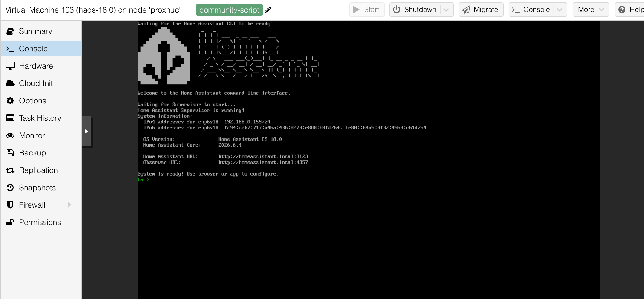Changing RAM-Size in Proxmox for new Home Assistant OS 18.0 install ...