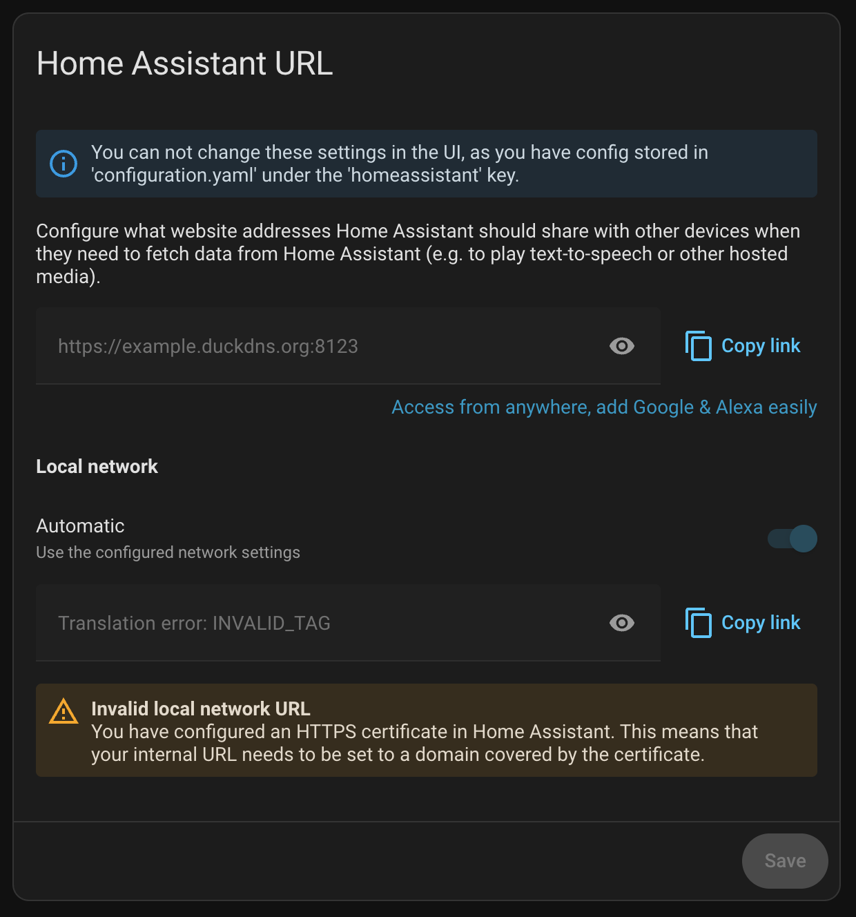 SSL is configured without an external URL or internal URL ...