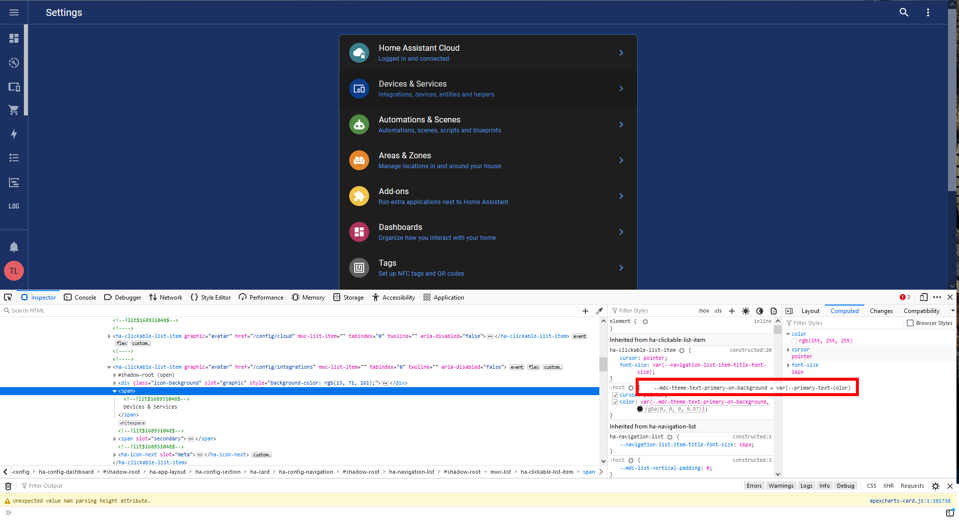 Change text color in theme - Frontend - Home Assistant Community