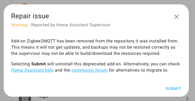 Add-on Zigbee2MQTT has been removed from the repository it was installed from? - Zigbee - Home ...