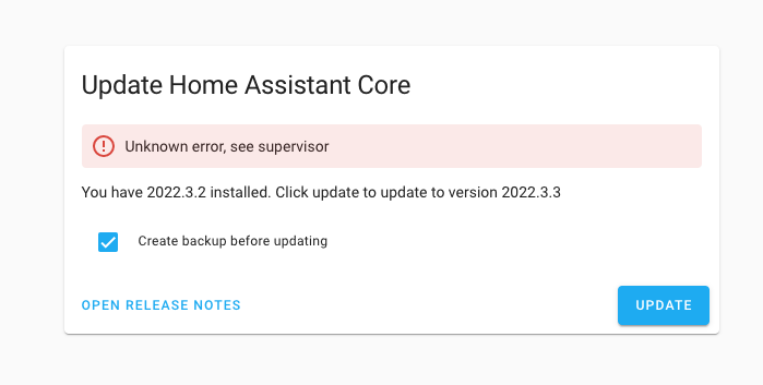 Updating Home Assistant Core fails with vague "Unknown error, see supervisor" error - Home ...