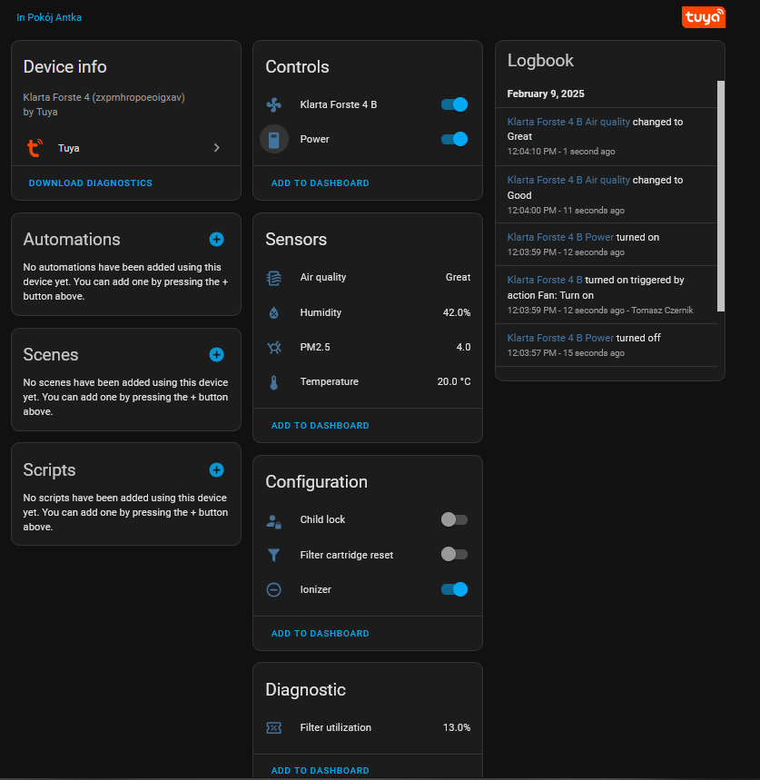 Tuya Integration Improve Air Purifier Integration Development Home Assistant Community