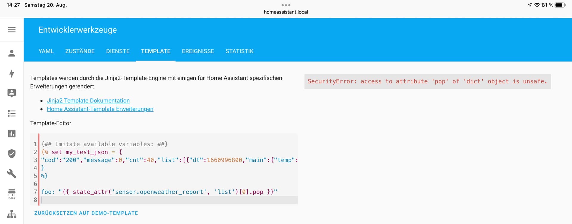 OpenWeather via Restfiul API not working (Property-Name ...