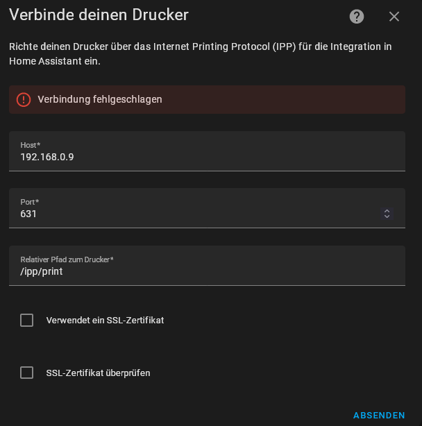 Adding IPP printer fails - Frontend - Home Assistant Community Adding IPP printer fails - Frontend - Home Assistant Community