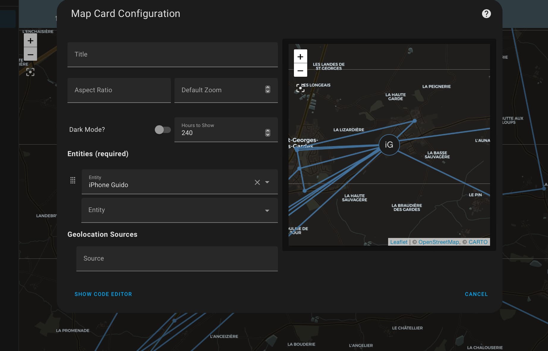 Map card configuration - light map in dashboard dark theme? - Frontend ...