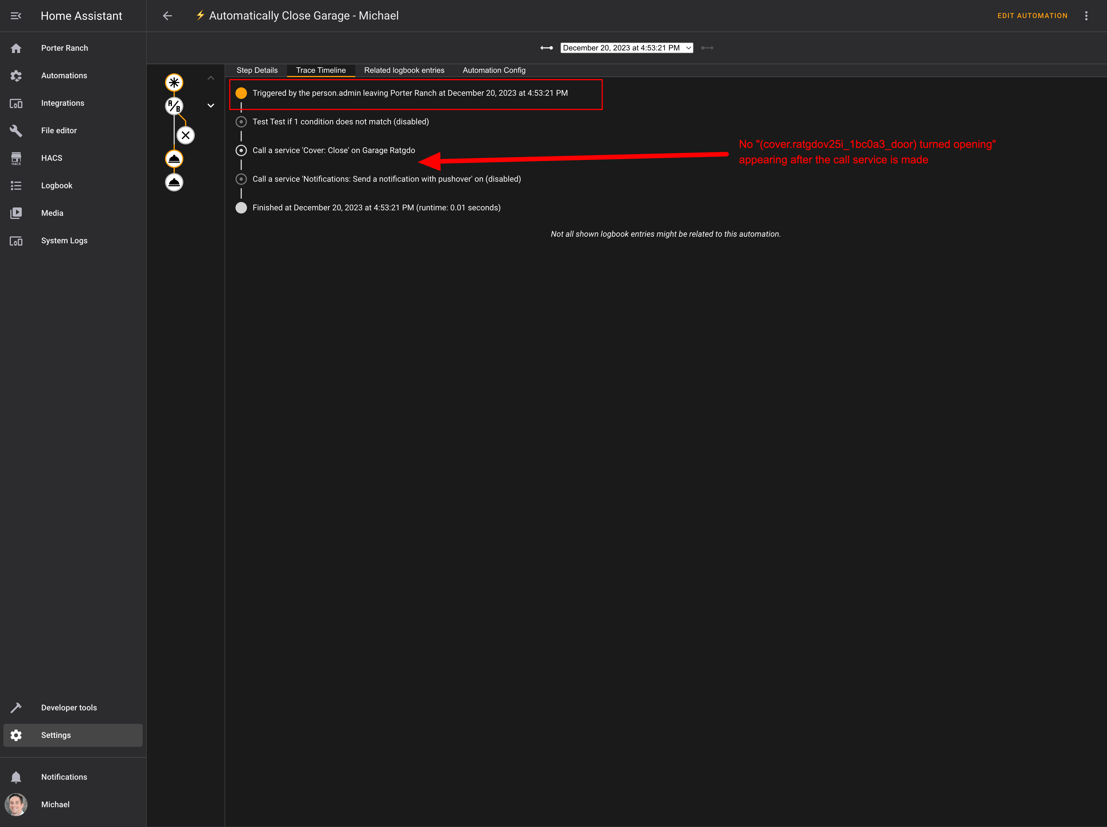 [CLOSED] Ratgdo "door open" trigger in automation does not fire, but manually triggering the ...