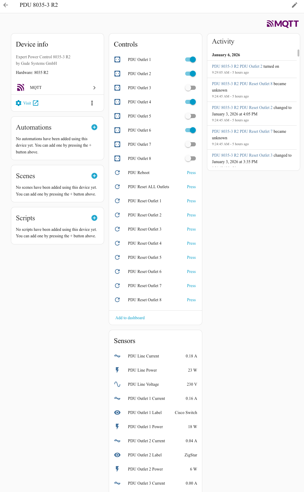 Gude Systems PDU 8035 series integration via MQTT: Part 1 ...
