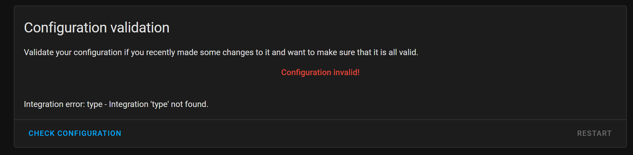 Error When Trying To Restart Home Assistant Community