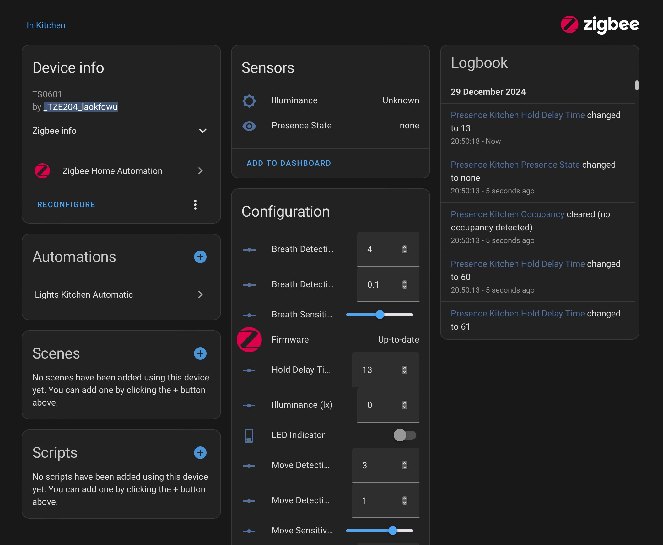 ZHA custom quirk to work with Tuya TS0601 _TZE204_dapwryy7 occupancy sensor - Page 2 - Hardware ...